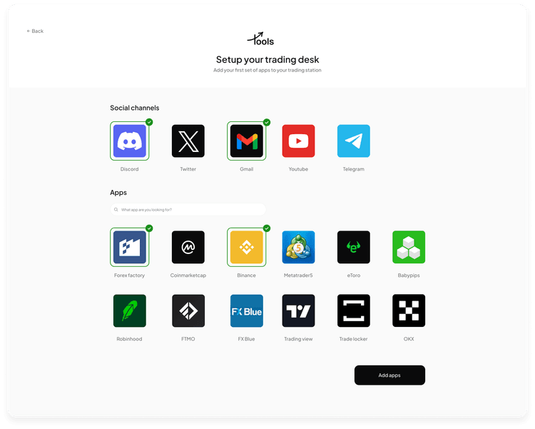 Traderstools Help Center - Hub - How to add an app to your hub